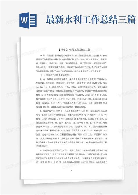 最新水利工作总结三篇Word模板下载 编号lkwnzezd 熊猫办公