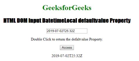 Html Dom Input Datetimelocal Defaultvalue Property Geeksforgeeks