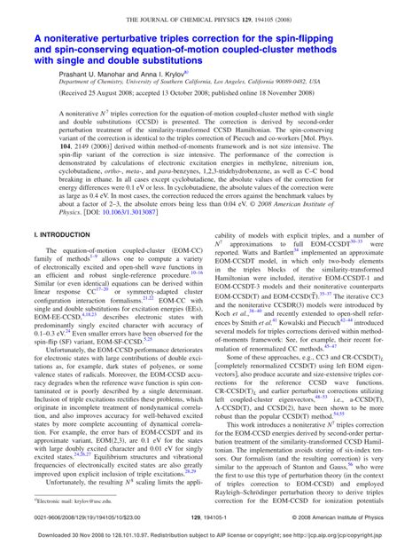 Pdf A Noniterative Perturbative Triples Correction For The Spin Flipping And Spin Conserving