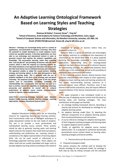 Pdf An Adaptive Learning Ontological Framework Based On Learning Styles And Teaching Strategies