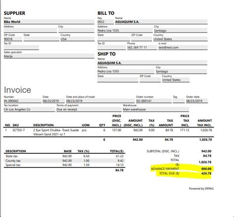Invoice 50 Advance Payment Template