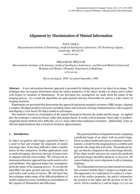 Pdf Alignment By Maximization Of Mutual Information