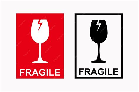 Premium Vector Red And Black Fragile Warning Label Fragile Label With Broken Glass Symbol