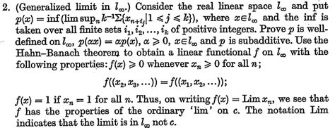 Functional Analysis Generalized Limit In Mathcal{l} { Infty} Using Hahn Banach Extension