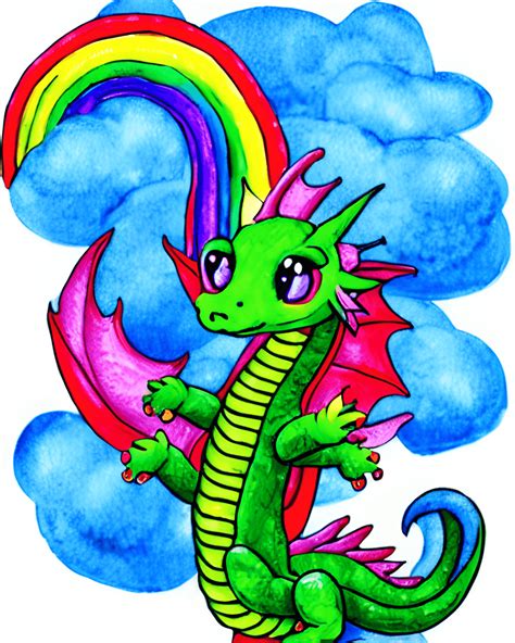 Rainbow Baby Dragon On The Clouds Creative Fabrica