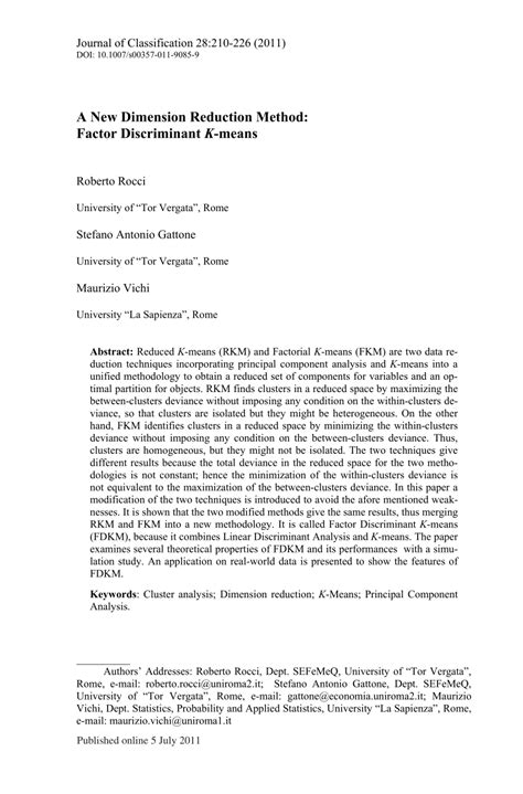 Pdf A New Dimension Reduction Method Factor Discriminant K Means