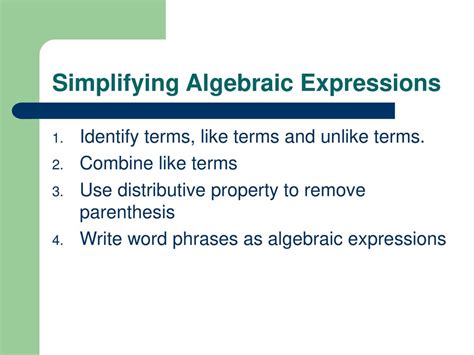 Simplifying Algebraic Expressions Ppt Download