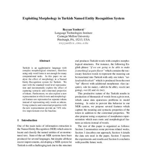 Exploiting Morphology In Turkish Named Entity Recognition System Acl Anthology