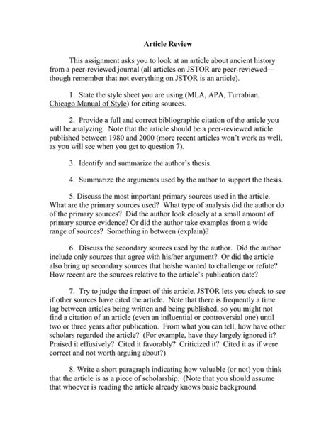 Ancient History Article Review Assignment