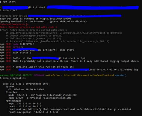 Cannot Start My Expo Due To Metro Bundler Process Exited With Code 1