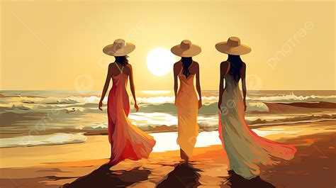 해변을 걷고 있는 세 여인의 수채화 해변 여성 그림 해변 여성 배경 일러스트 및 사진 무료 다운로드 Pngtree