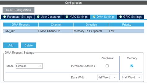 Solved How To Use Timer Event Dma From Memory To Gpio Stmicroelectronics Community