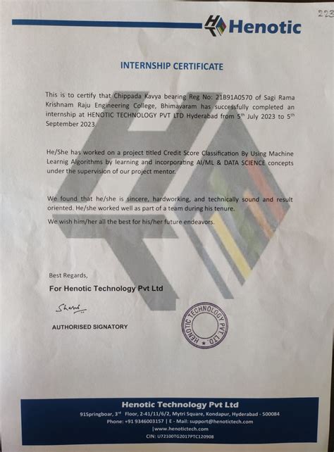 Finished My Internship At Henotic Technology Kavya Chippada Posted On