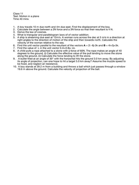 Class 11 Motion In A Plane Pdf