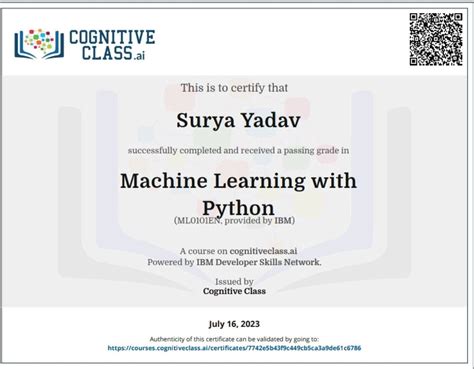 Angirakula Surya On Linkedin Officially Certified Completed The Machine Learning With Python