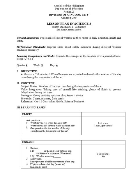 Lesson Plan In Science 3 4 Revised Pdf Weather Lesson Plan