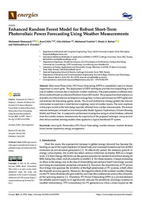Pdf Enhanced Random Forest Model For Robust Short Term Photovoltaic