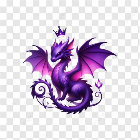 왕관과 우아한 날개를 지닌 왕실의 보라색 용으로 환상의 힘을 구현합니다 보라색 용 왕관을 쓴 용 날개 달린 용 Png 일러스트 및 이미지 에 대한 무료 다운로드