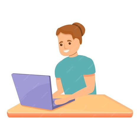 Premium Vector Girl Programming Laptop Icon Cartoon Of Girl Programming Laptop Vector Icon For
