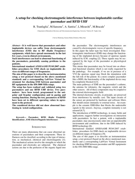 Pdf A Setup For Checking Electromagnetic Interference Between Implantable Cardiac Pacemaker