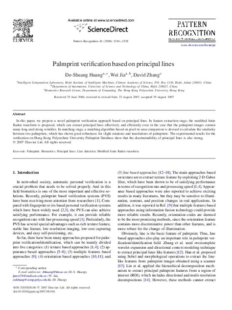 Pdf Palmprint Verification Based On Principal Lines
