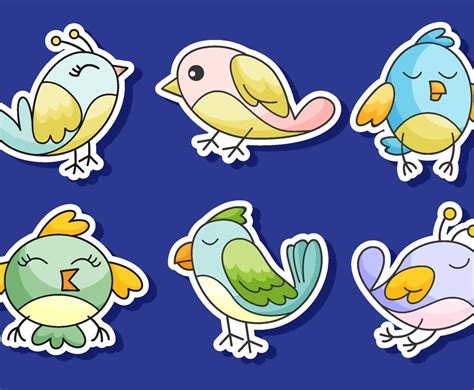 Cute Birds Sticker Set Freevectors