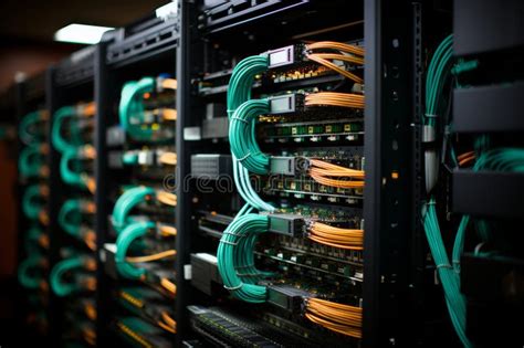 Network Cables Connected To Server Rack For Efficient Data Connectivity In Modern Infrastructure
