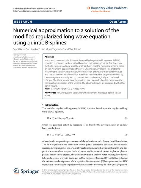 Pdf A Numerical Approximation To Solution Of The Modified Regularized Long Wave Mrlw