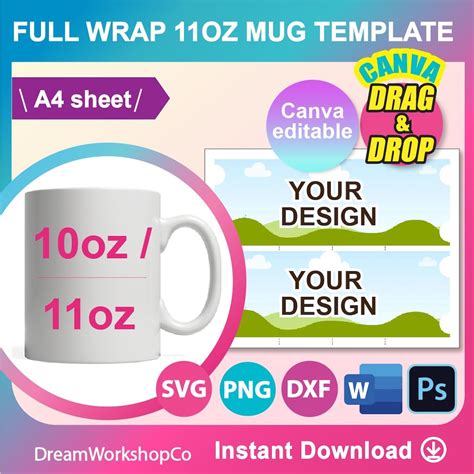 11oz Mug Full Wrap Template Canva Svg Png Psd Sublimation Design
