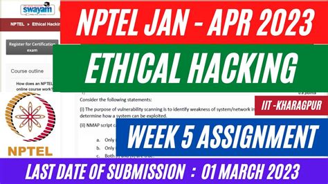 Nptel Ethical Hacking Week 5 Assignment Solutions 2023 Jan Apr 2023 Opeducore Youtube