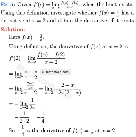 Sn Dey Class 11 Solutions Differentiation Very Short Answer Type