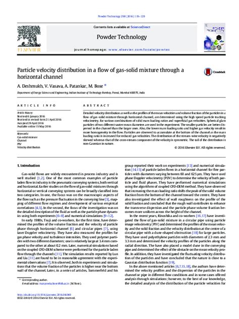 Pdf Particle Velocity Distribution In A Flow Of Gas Solid Mixture