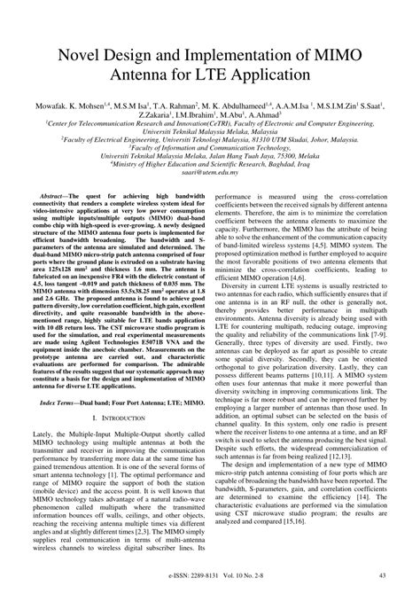 PDF Novel Design And Implementation Of MIMO Antenna For LTE Application