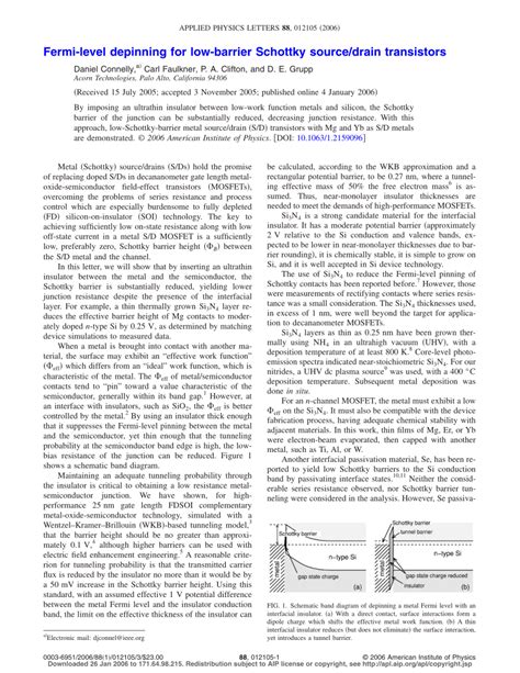 Pdf Fermi Level Depinning For Low Barrier Schottky Source Drain Transistors