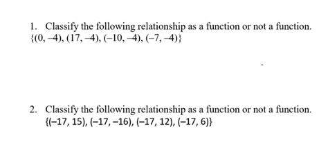 Solved Classify The Following Relationship As A Function Or
