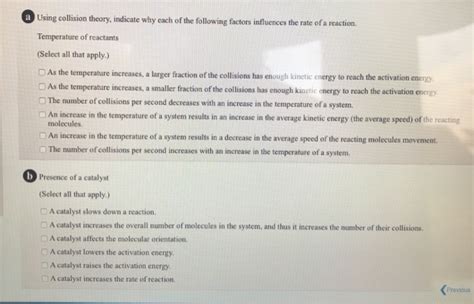 Solved A Using Collision Theory Indicate Why Each Of The