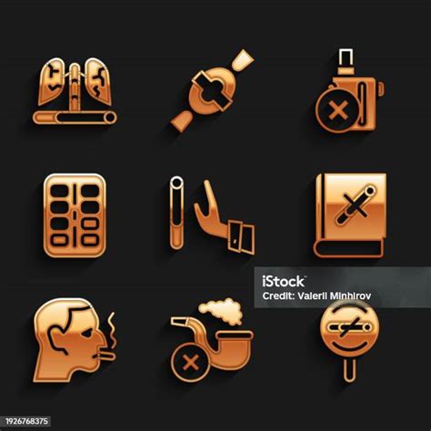 담배 포기 연기 파이프 흡연 금연 책 중지 남자 니코틴 껌 물집 팩 전자 및 질병 폐 아이콘을 설정합니다 벡터 0명에 대한 스톡 벡터 아트 및 기타 이미지 Istock