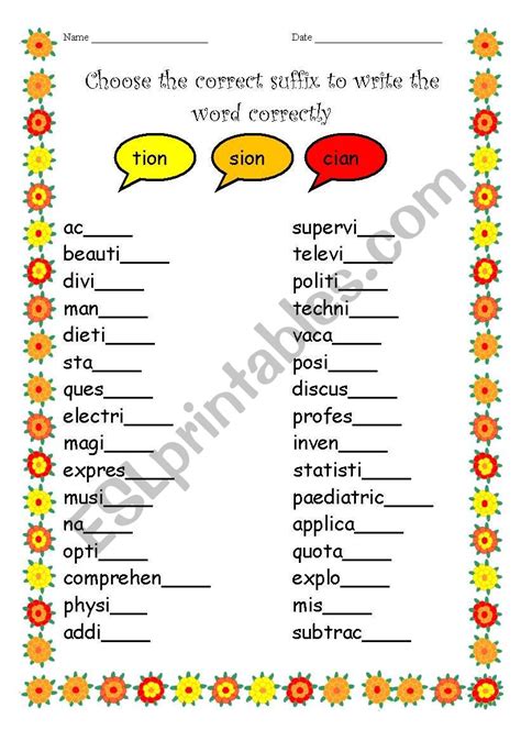 Choose The Correct Suffix Esl Worksheet By Fleur