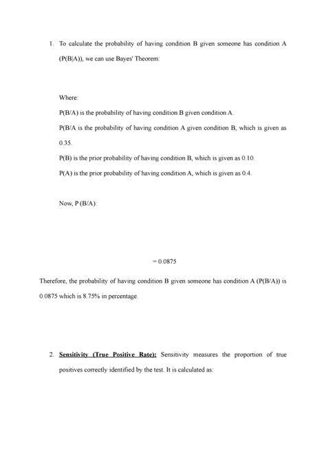Biostatistics Written Assignment To Calculate The Probability Of Having Condition B Given