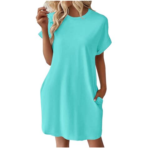 Timegard Tshirt Dress Women Short Sleeve Crewneck Basic Solid Color