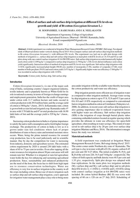 Pdf Effect Of Surface And Subsurface Drip Irrigation At Different Etc