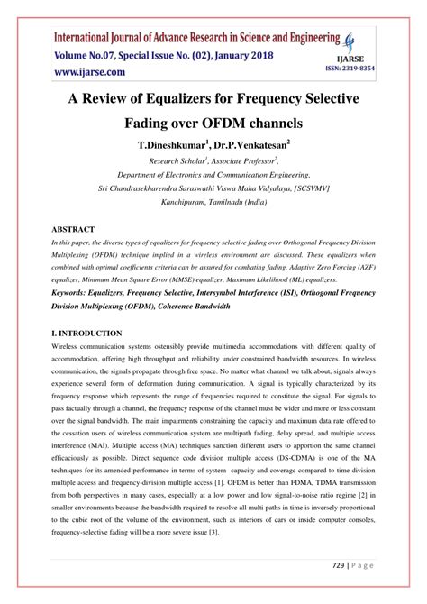Pdf A Review Of Equalizers For Frequency Selective Fading Over Ofdm