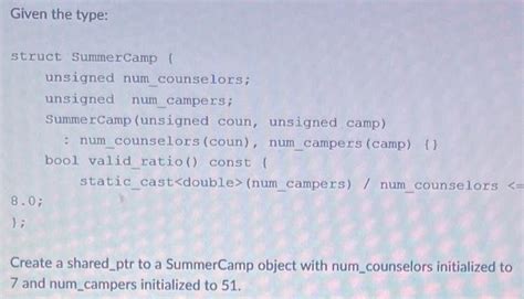 Solved Struct Summercamp Unsigned Numcounselors