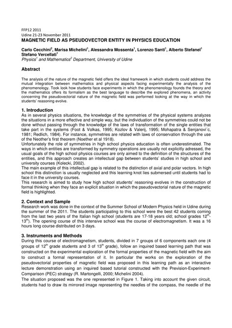 PDF Magnetic Field As Pseudovector Entity In Physics Education