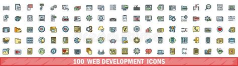 100 Web Development Icons Set Color Line Style Stock Vector