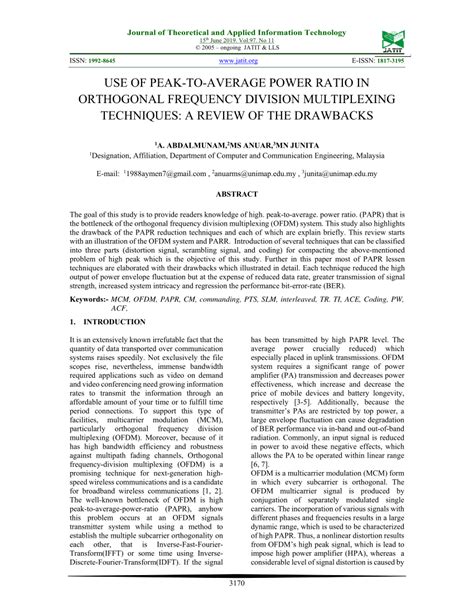 Pdf Use Of Peak To Average Power Ratio In Orthogonal Frequency