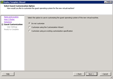 VMware ESX Deploy Template Wizard And MS SYSPREP Guest Customization Grayed Out