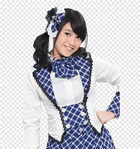 Jkt48 흰색과 파란색 긴팔 드레스를 입고 웃는 소녀 Png Pngegg