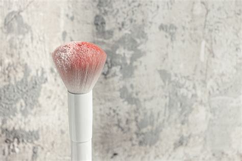 흰색과 분홍색 메이크업 브러쉬와 분말과 콘크리트 배경에 홍당무 봄 빛 아름다움 개념 0명에 대한 스톡 사진 및 기타 이미지 0명 개념 꽃 나무 Istock