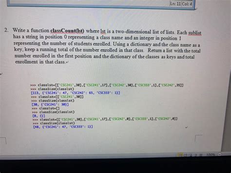 Solved Ln 11 Col 4 2 Write A Function Classcountlst